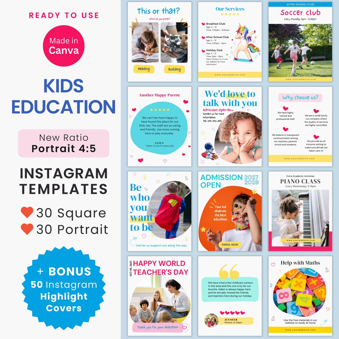 Preschool Social Media Template Daycare Instagram Template New Format ...