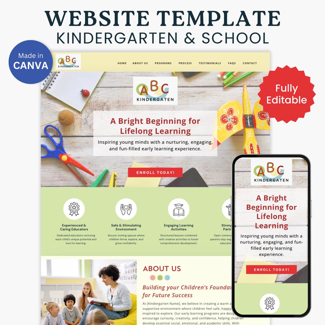 Website Template for Kindergarten Canva Template Website School Tuition ...