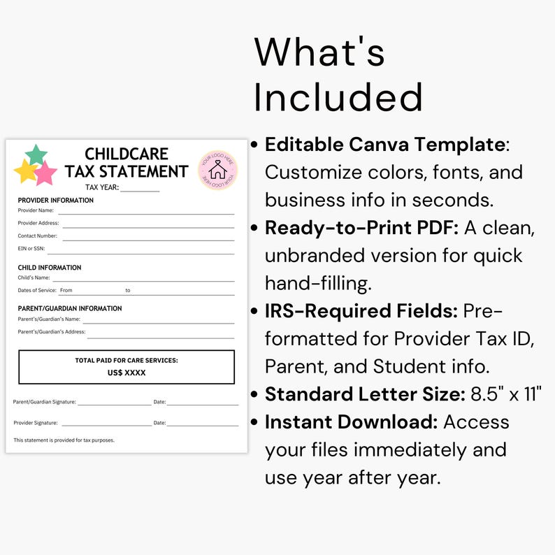 Childcare Tax Statement Template Annual Tuition Receipt Editable Canva ...