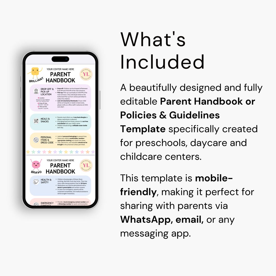 Editable Preschool Parent Handbook Template Daycare Rules Guide ...