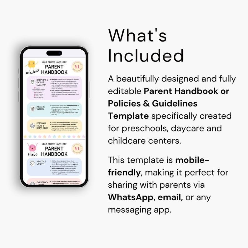 Editable Preschool Parent Handbook Template Daycare Rules Guide ...