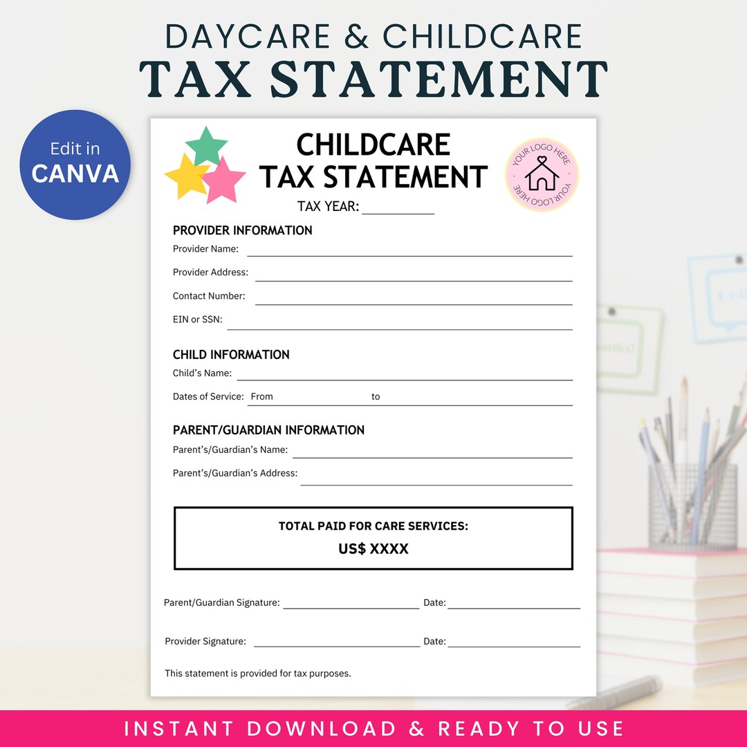 Childcare Tax Statement Template Annual Tuition Receipt Editable Canva ...