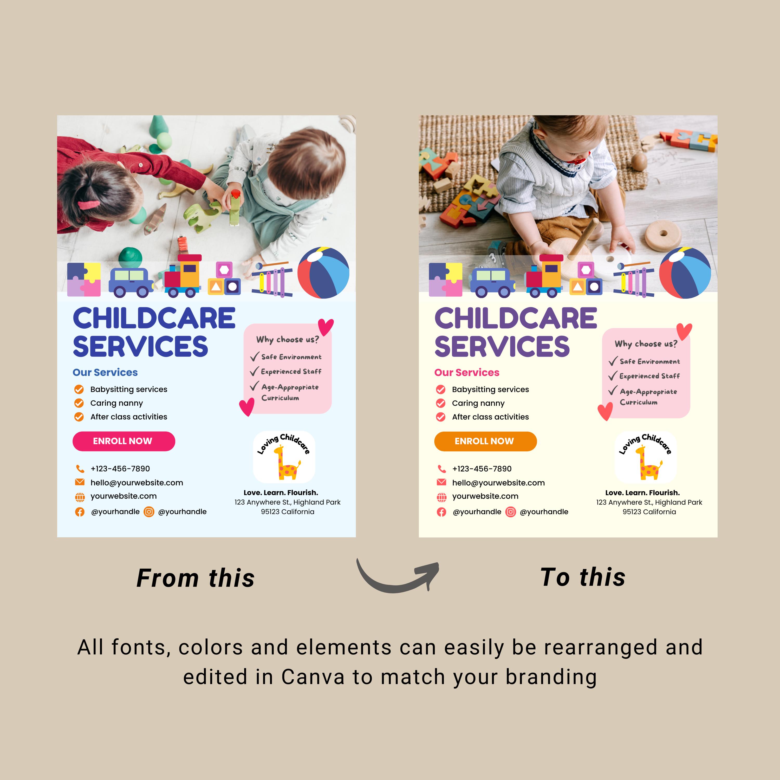 Childcare Flyer Daycare Flyer Canva Template Babysitting Leaflet Child ...