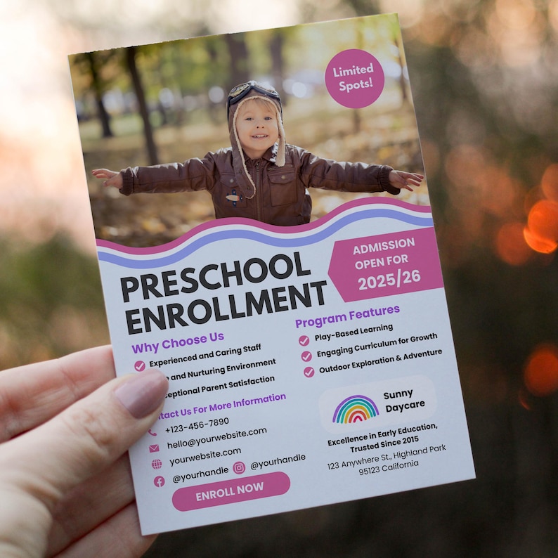 Preschool Flyer Template Daycare Admission Canva Template Editable ...