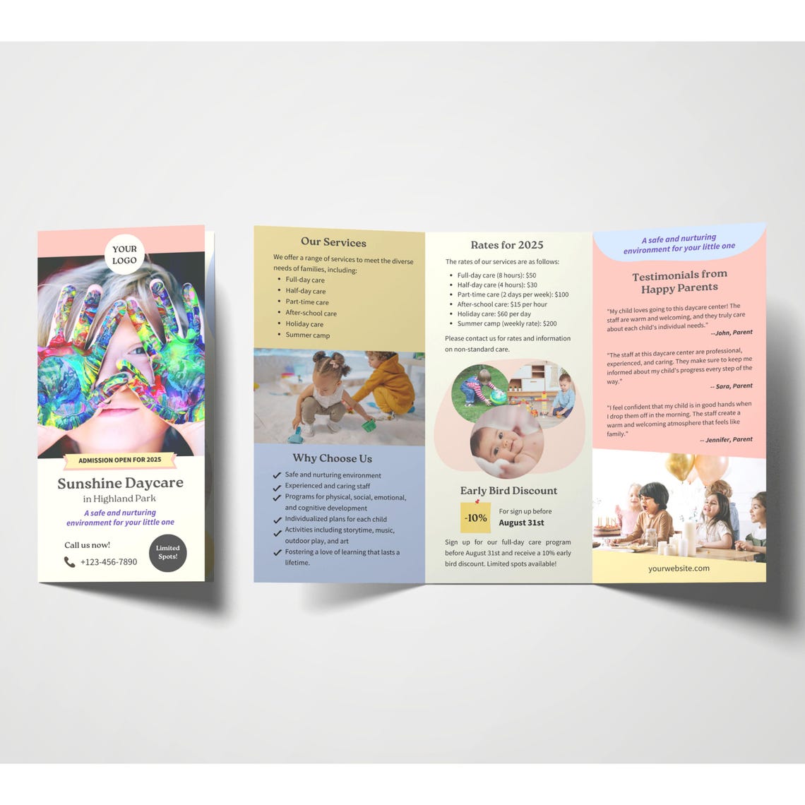 Preschool Daycare Flyer & Trifold Brochure EDITABLE Matching Brochure ...