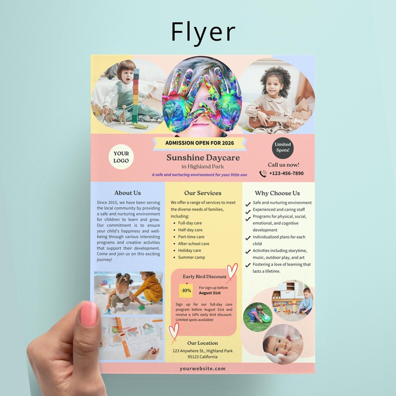 Preschool Daycare Flyer & Trifold Brochure EDITABLE Matching Brochure ...
