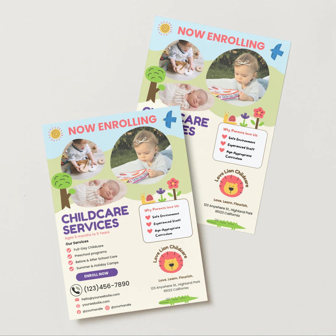 Editable Child Care Flyer Template Canva Preschool Daycare Leaflet ...