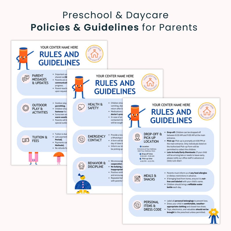 Parent Guidelines Template Editable Preschool & Daycare Handbook ...