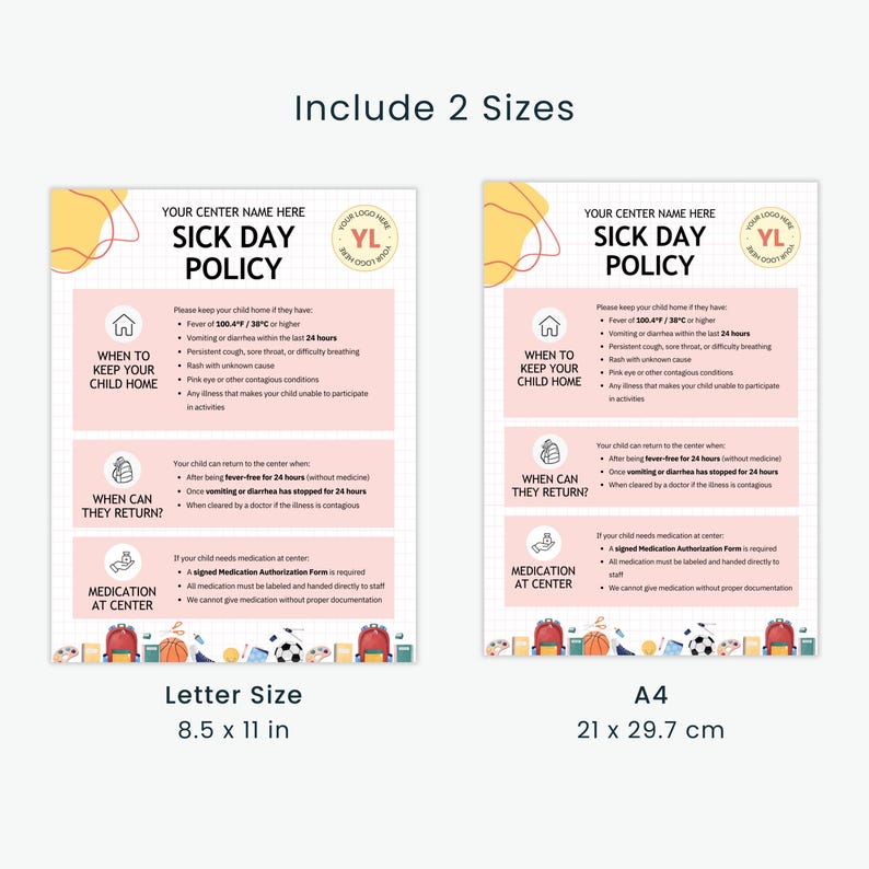 Sick Day Policy Canva Template Editable Daycare Sick Kid Policy ...
