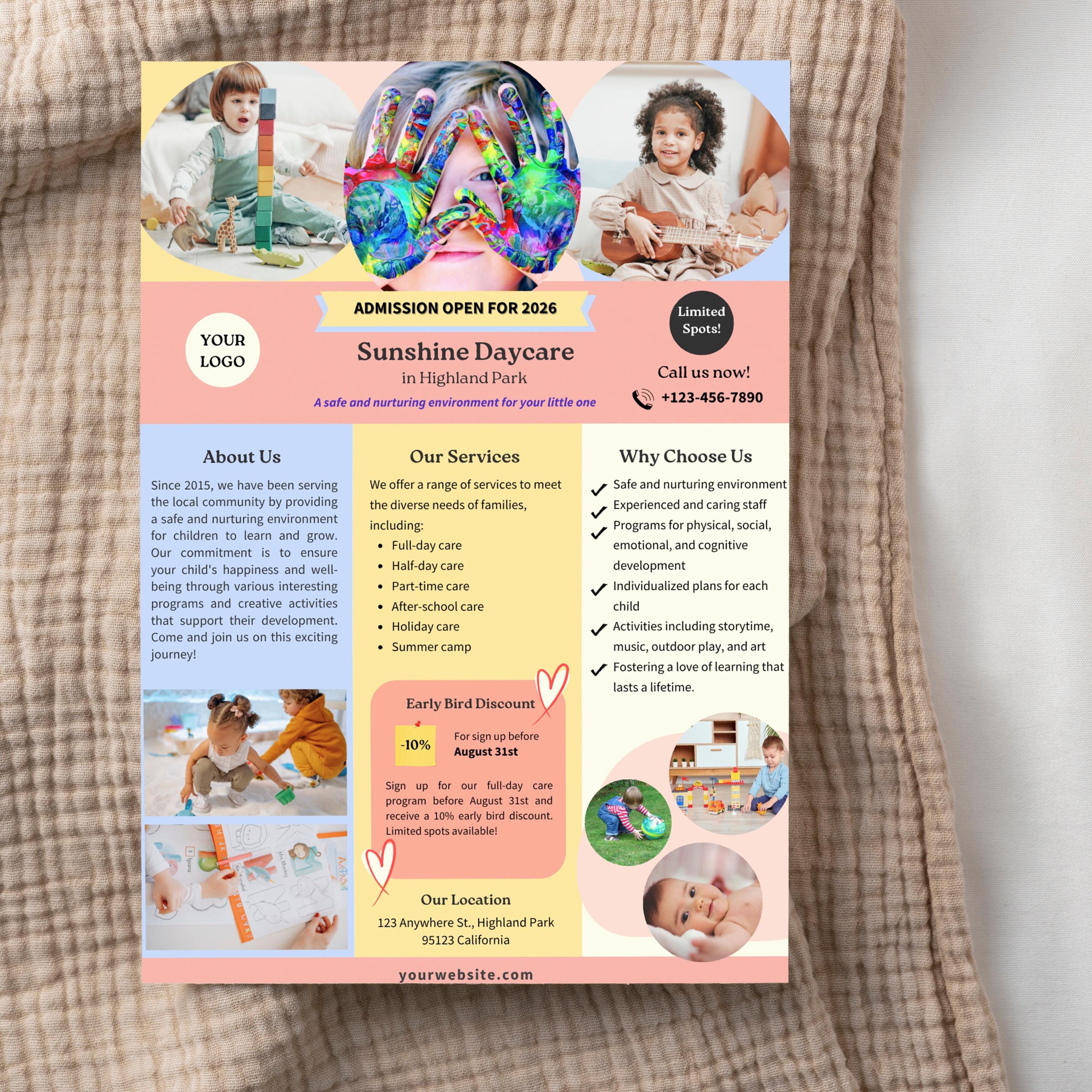 Editable Daycare Flyer Template Preschool Daycare Brochure Preschool ...