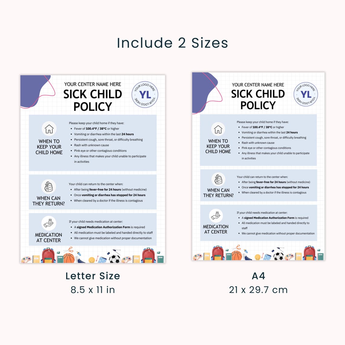 Editable Sick Child Policy Template Canva Preschool Illness Guidelines ...