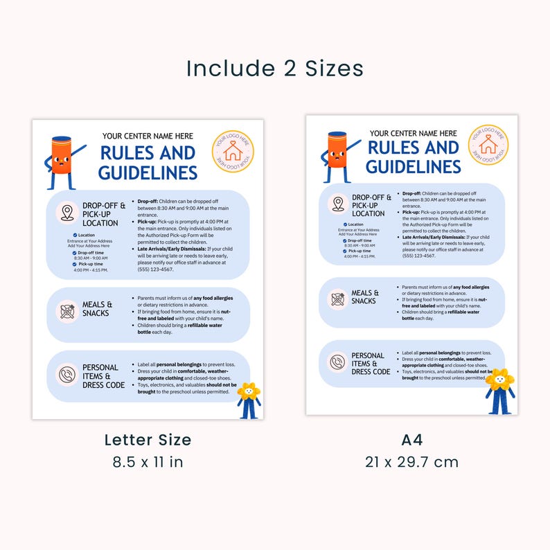 Parent Guidelines Template Editable Preschool & Daycare Handbook ...