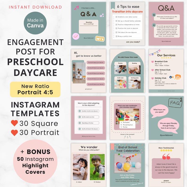 Engagement Post for Preschool Daycare Instagram New Size 4:5 Template ...