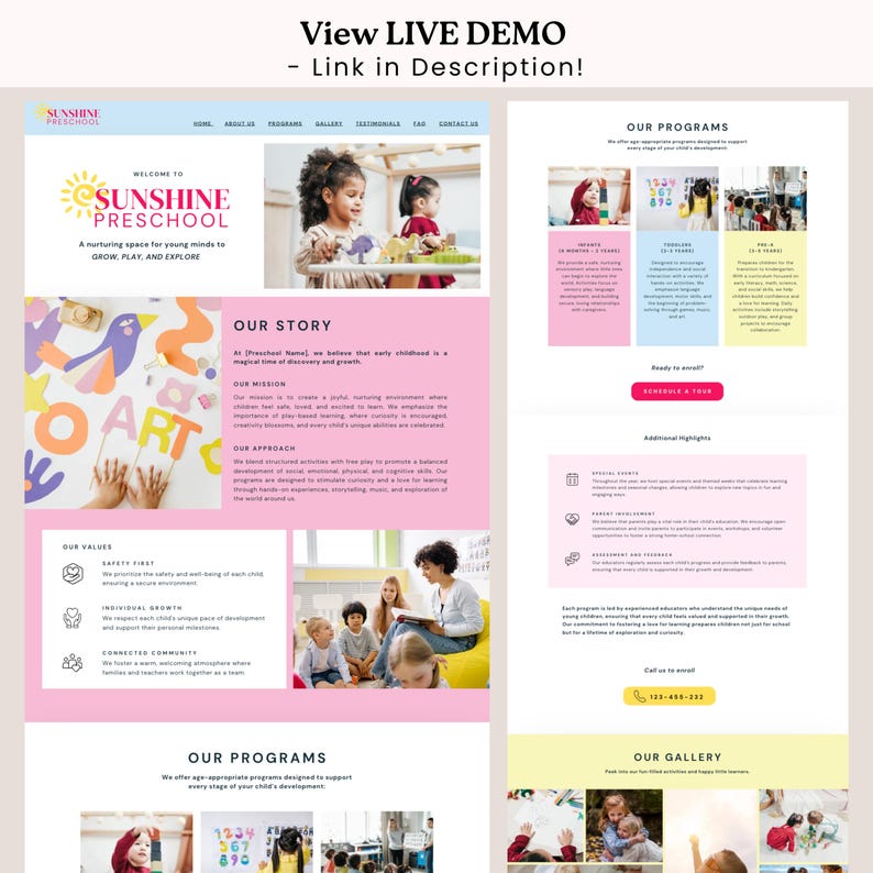 Preschool Canva Website Template Daycare Center Kids Education Center ...