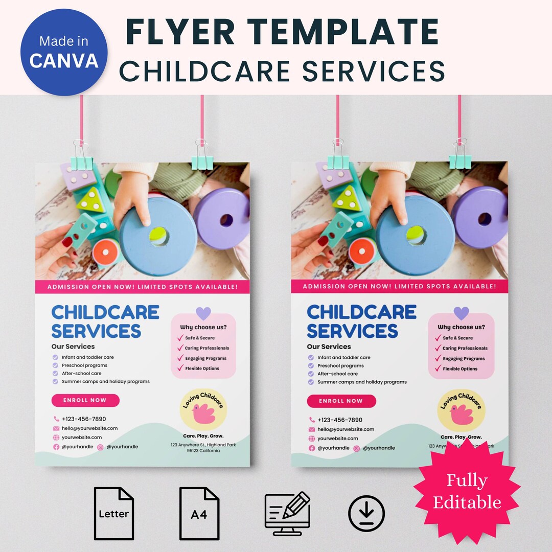 Customizable Flyer Template for Childcare Services Editable Canva ...