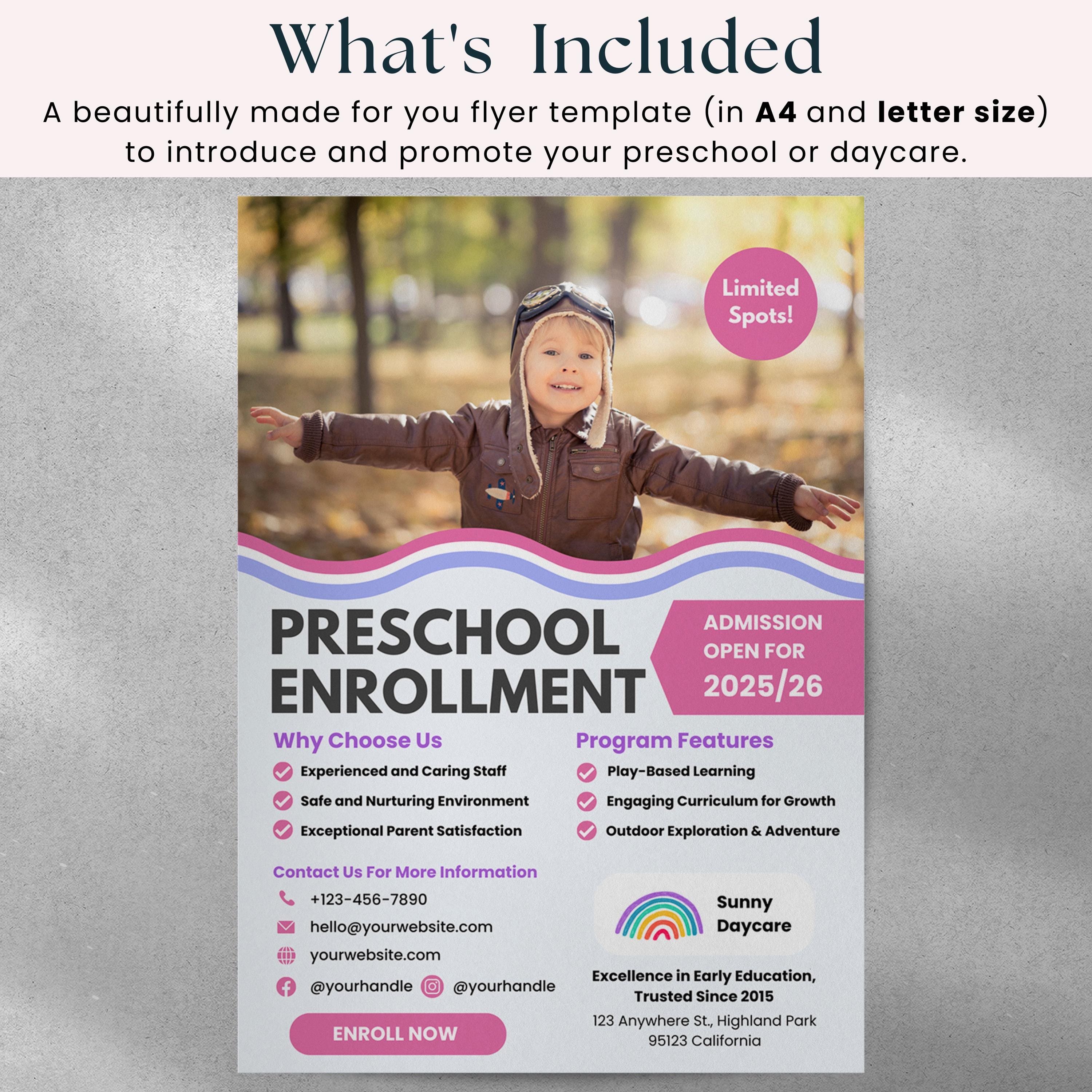Preschool Flyer Template Daycare Admission Canva Template Editable Leaflet Childcare Early ...