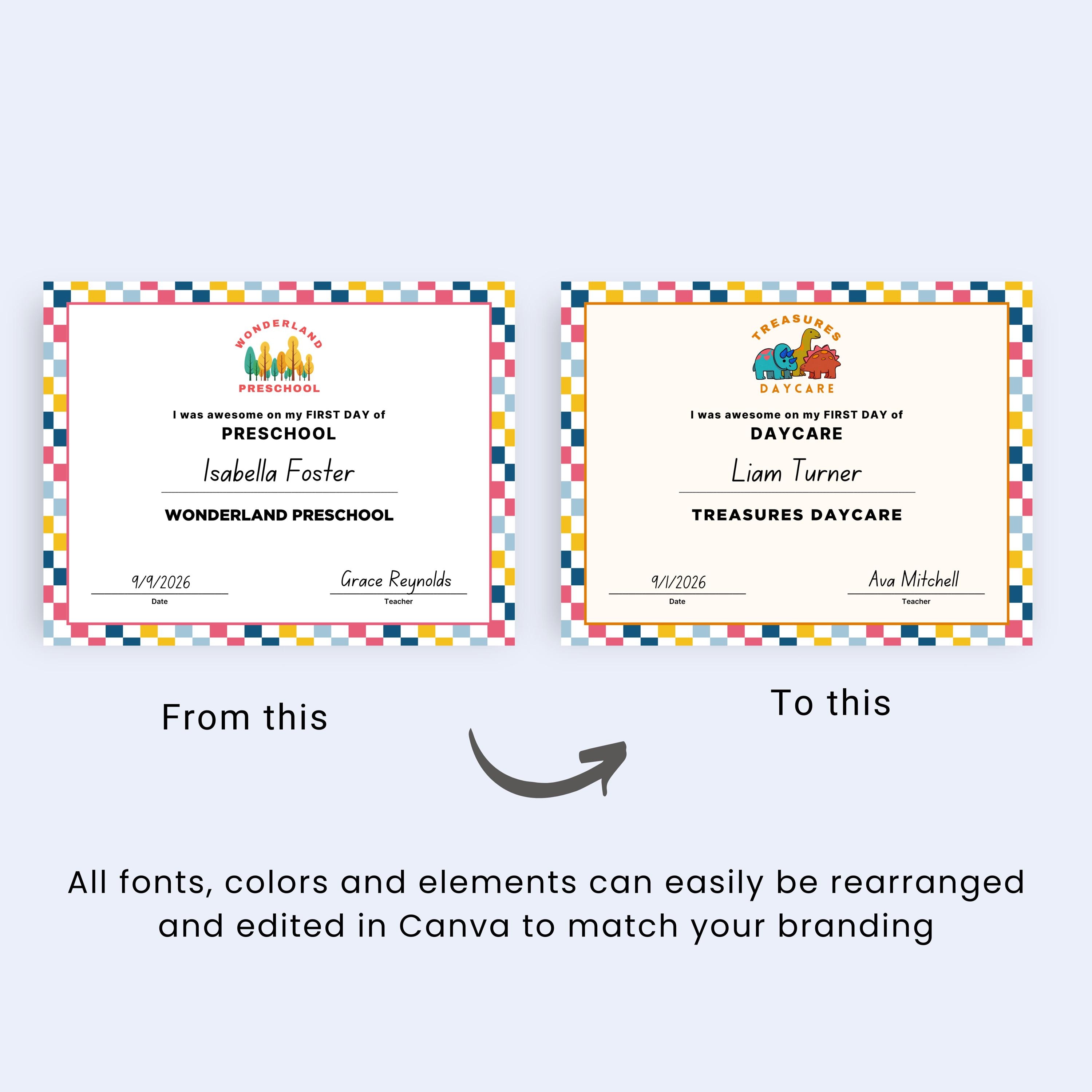 First Day Certificate Back to School Sign for Daycare Printable ...