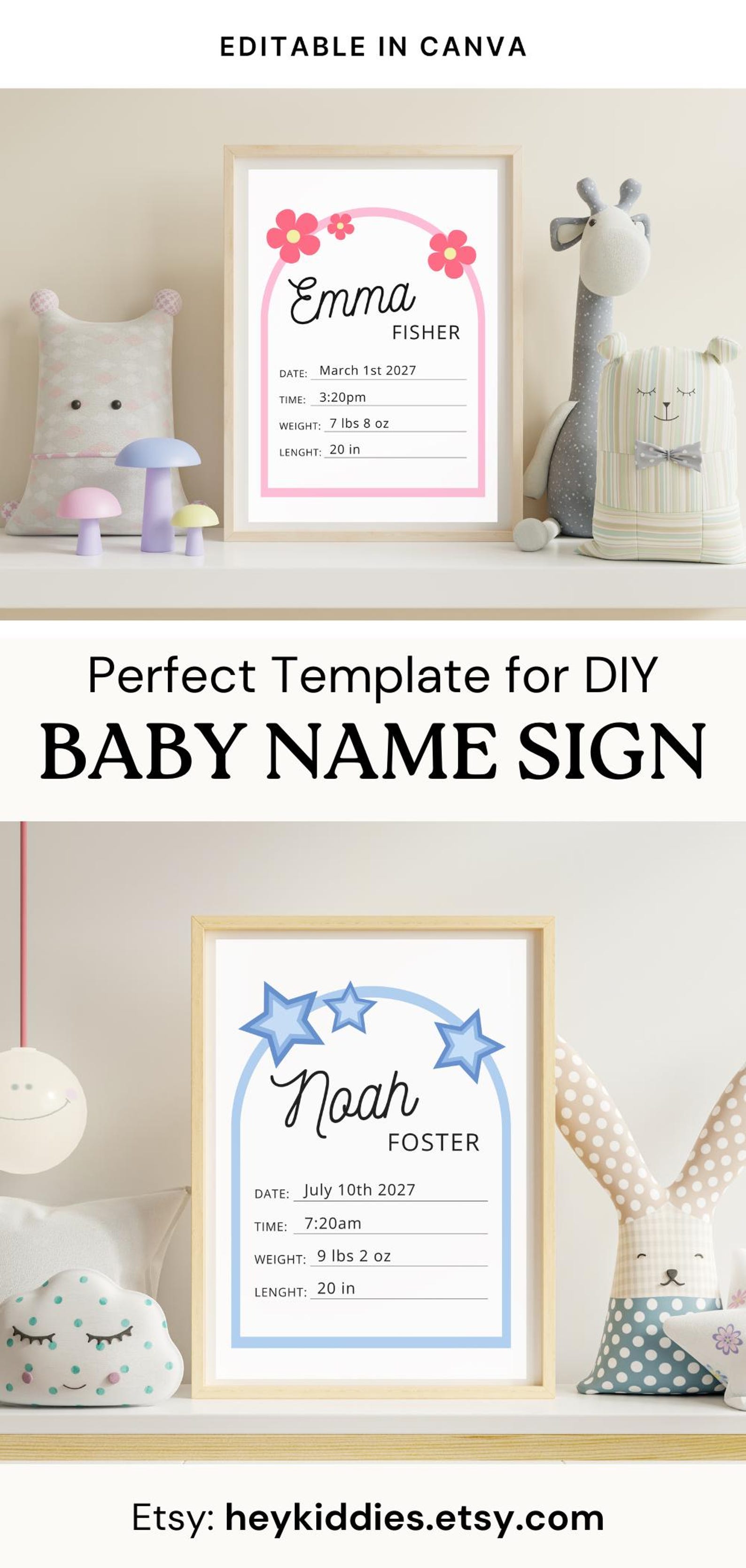 Editable Baby Name Sign Milestone Sign Newborn Announcement Canva ...