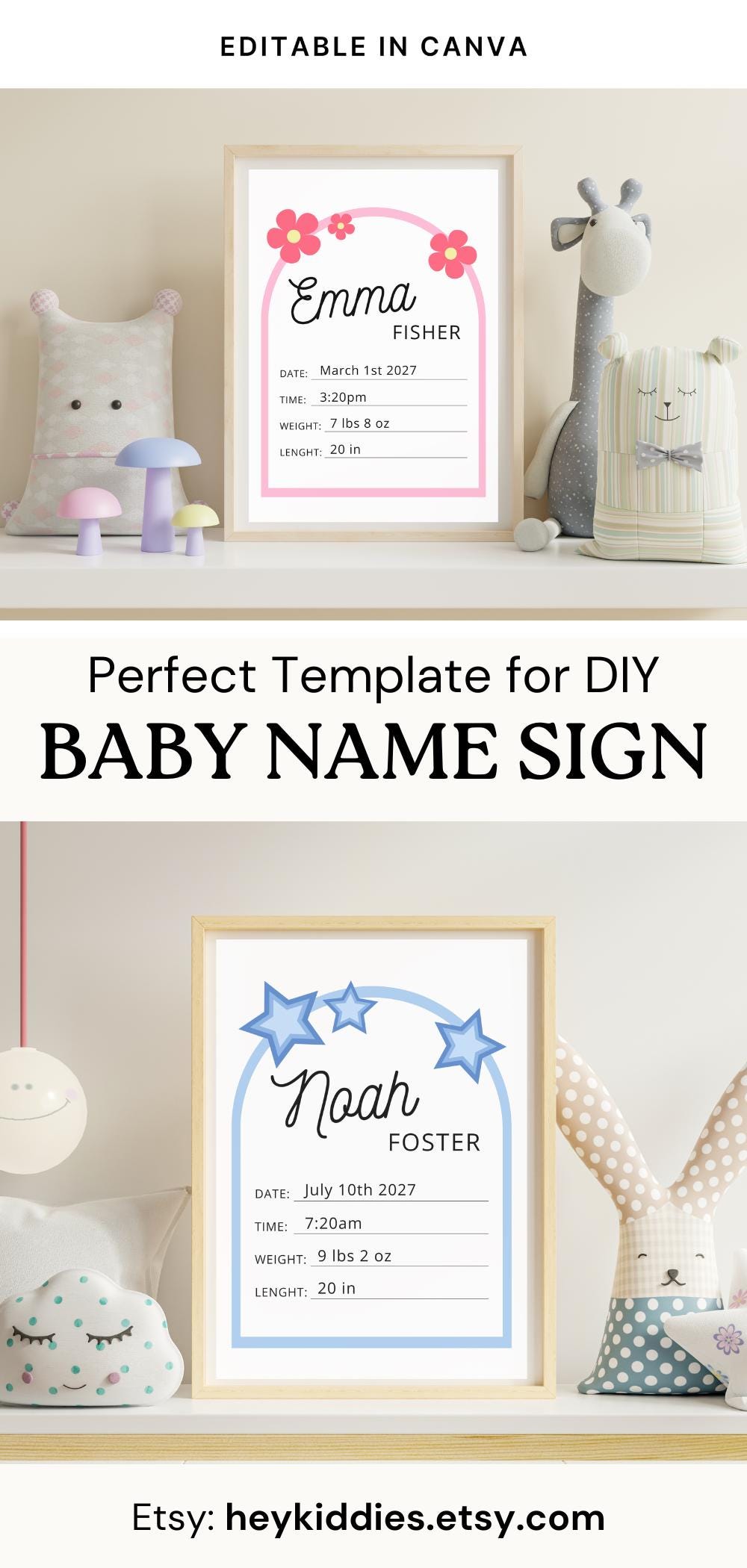 Editable Baby Name Sign Milestone Sign Newborn Announcement Canva ...