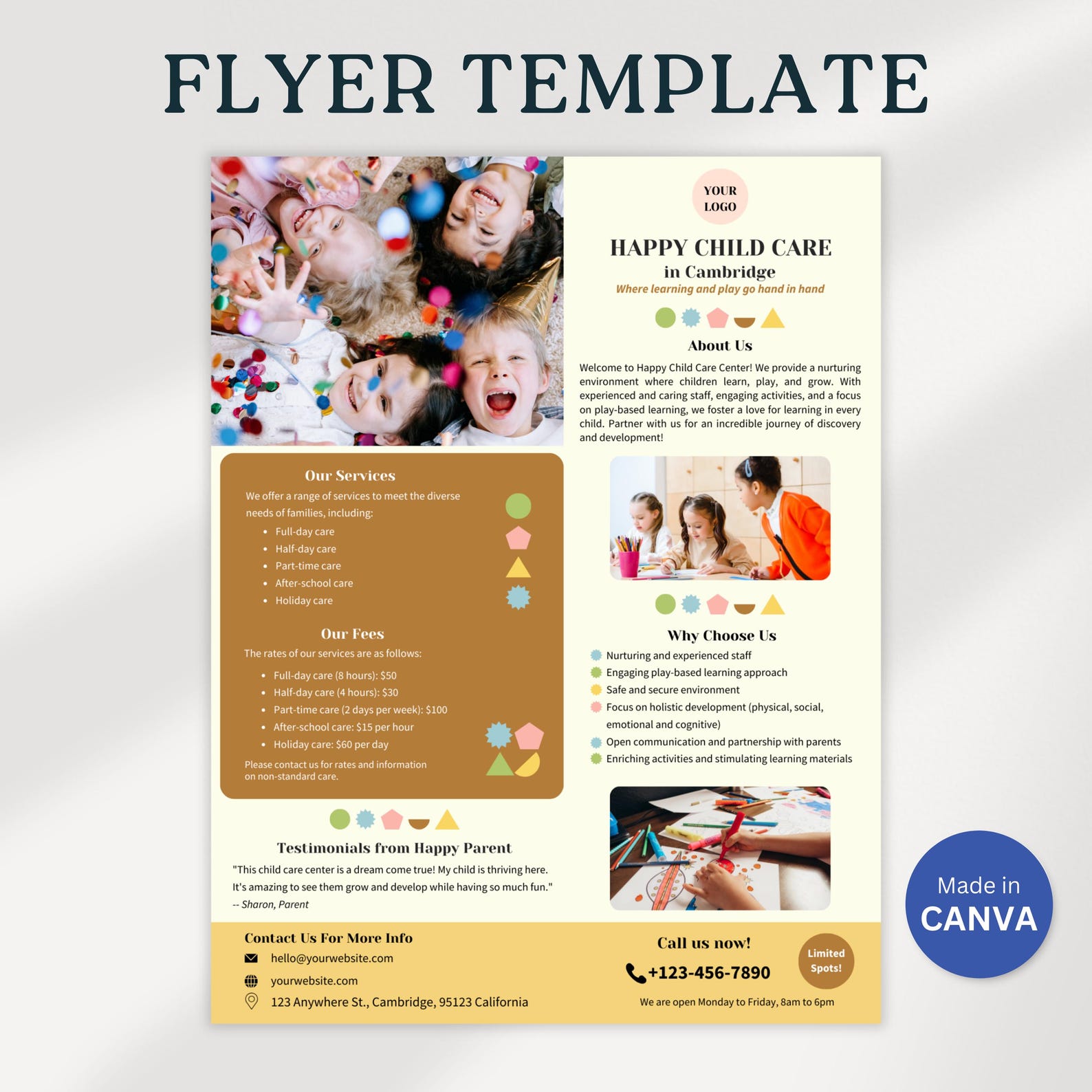 Editable Flyer Template for Daycare Childcare Preschool Leaflet Canva ...