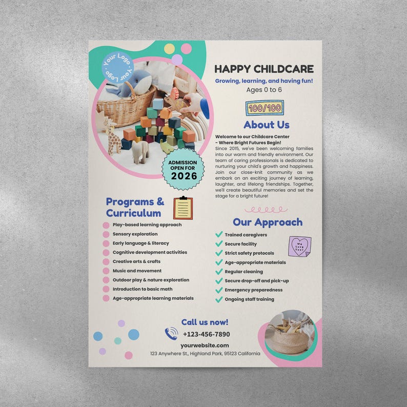 Preschool Flyer Template Daycare Promotion Leaflet Nursery Brochure ...
