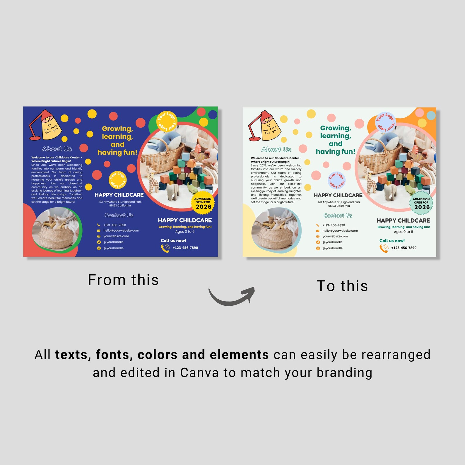 BUNDLE Flyer & Trifold Brochure Template Canva for Preschool Daycare ...