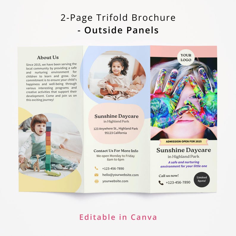 Preschool Daycare Flyer & Trifold Brochure EDITABLE Matching Brochure ...