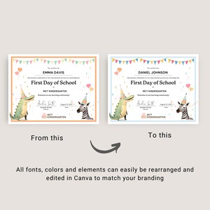 First Day of School Certificate Back to School Certificate Milestone ...