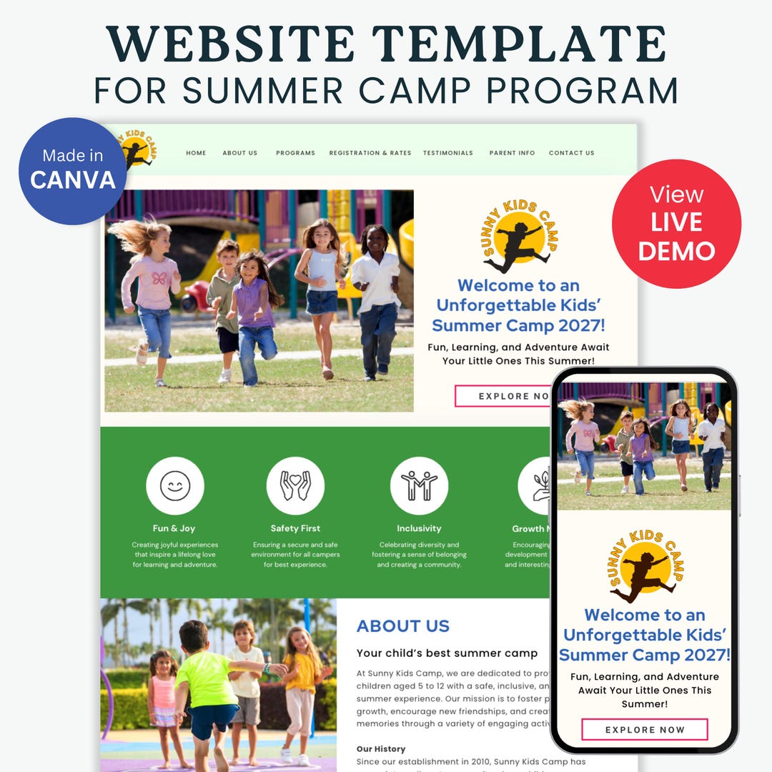 Summer Camp Website Template for Summer School Program Landing Page ...