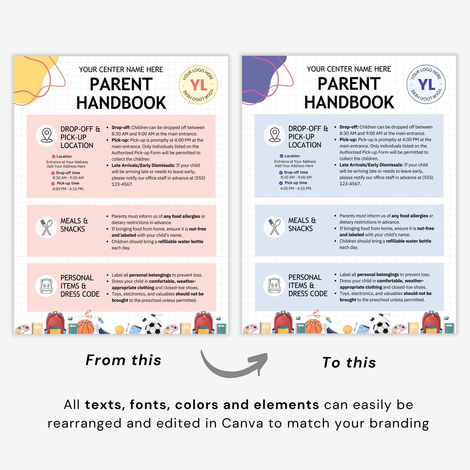 Editable Childcare Parent Handbook Template Canva Daycare Welcome ...