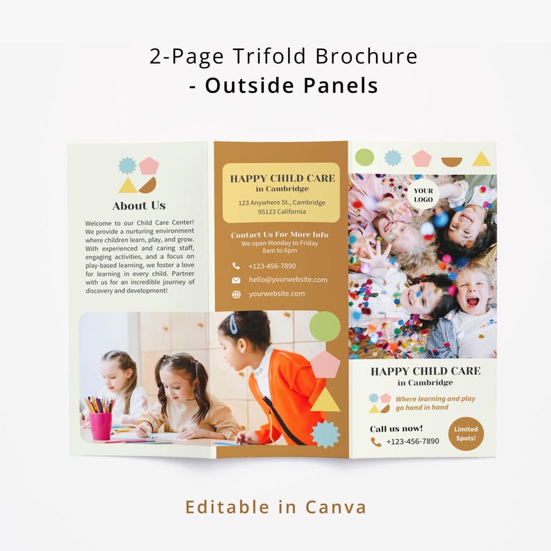 Trifold Brochure Template for Preschool Daycare Childcare Editable ...