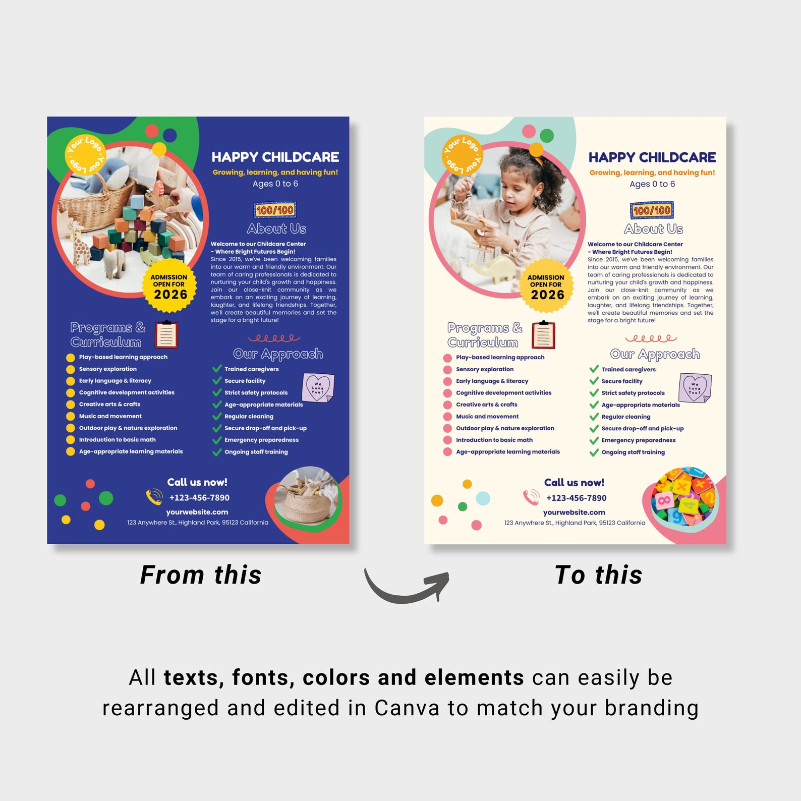 Daycare Flyer Template Childcare Leaflet Nursery Preschool Pamphlet ...