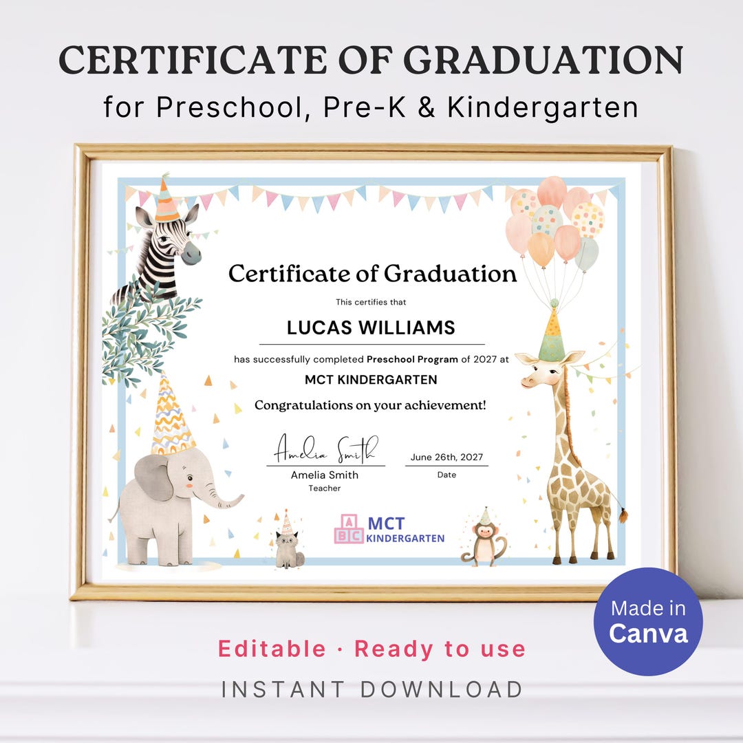 Certificate of Graduation Template for Preschool Diploma Kindergarten ...