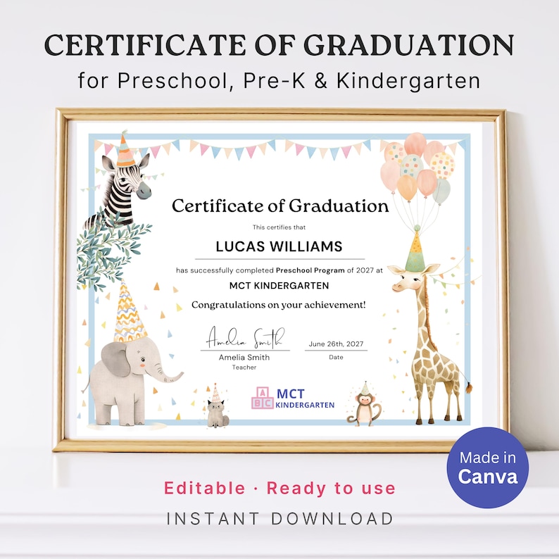 Certificate of Graduation Template for Preschool Diploma Kindergarten ...