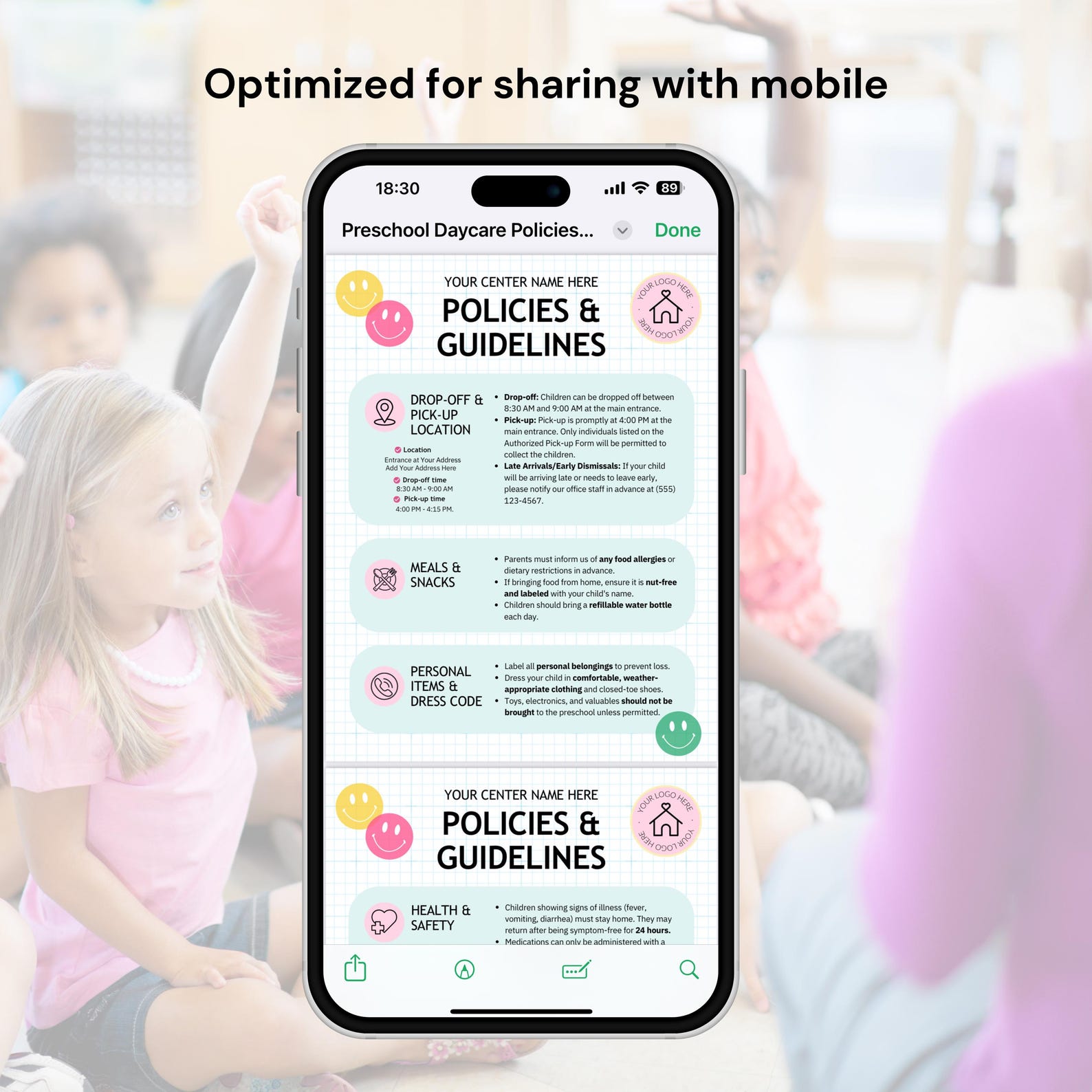 Preschool & Daycare Policies Template Editable Parent Handbook Rules ...