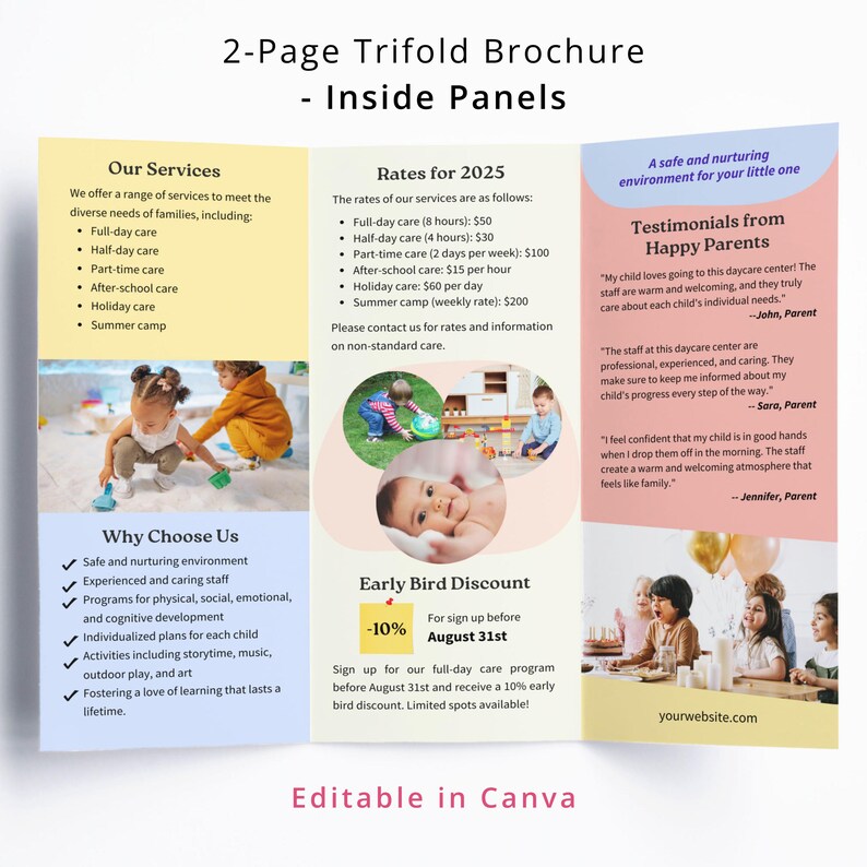 Preschool Daycare Flyer & Trifold Brochure EDITABLE Matching Brochure ...
