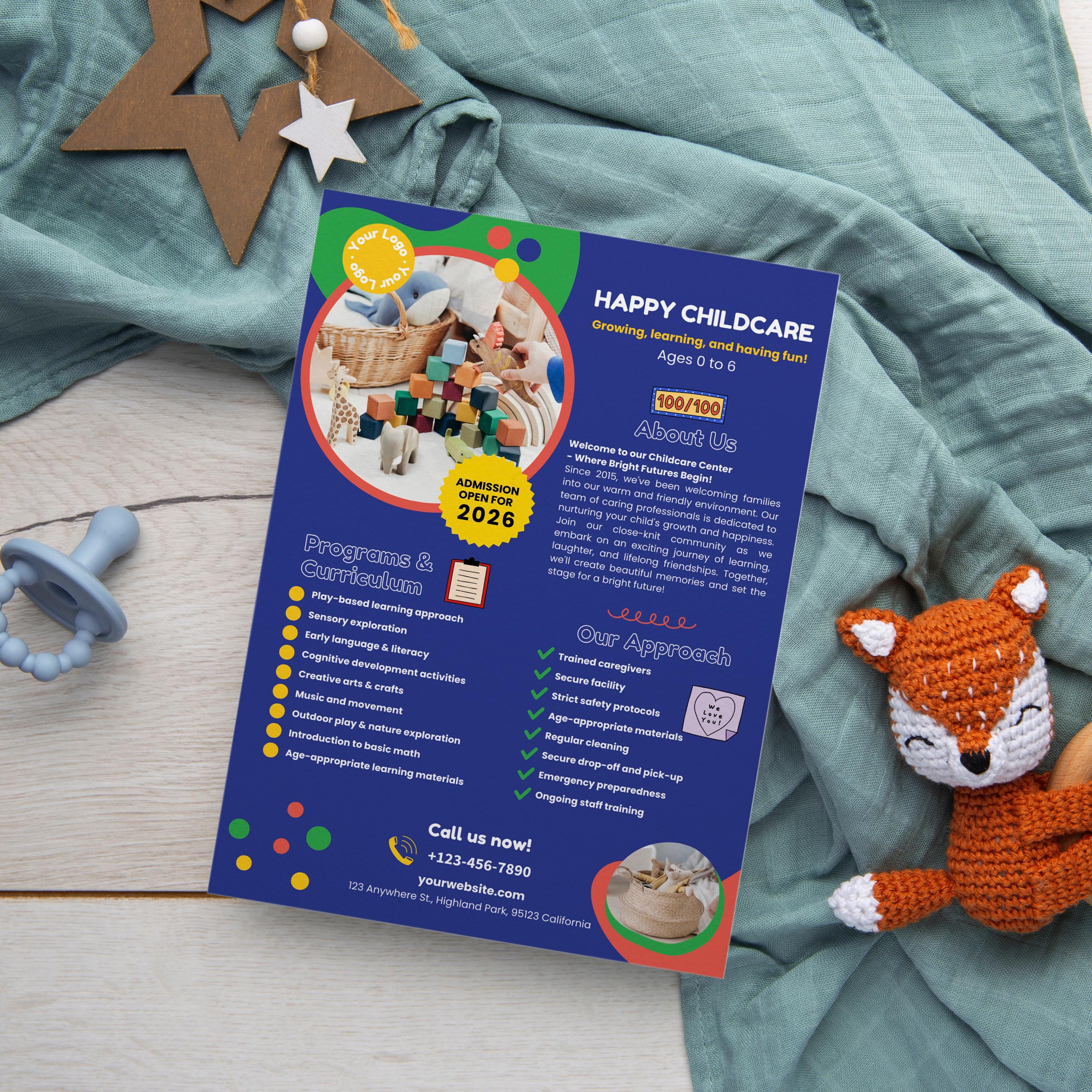 Daycare Flyer Template Childcare Leaflet Nursery Preschool Pamphlet ...