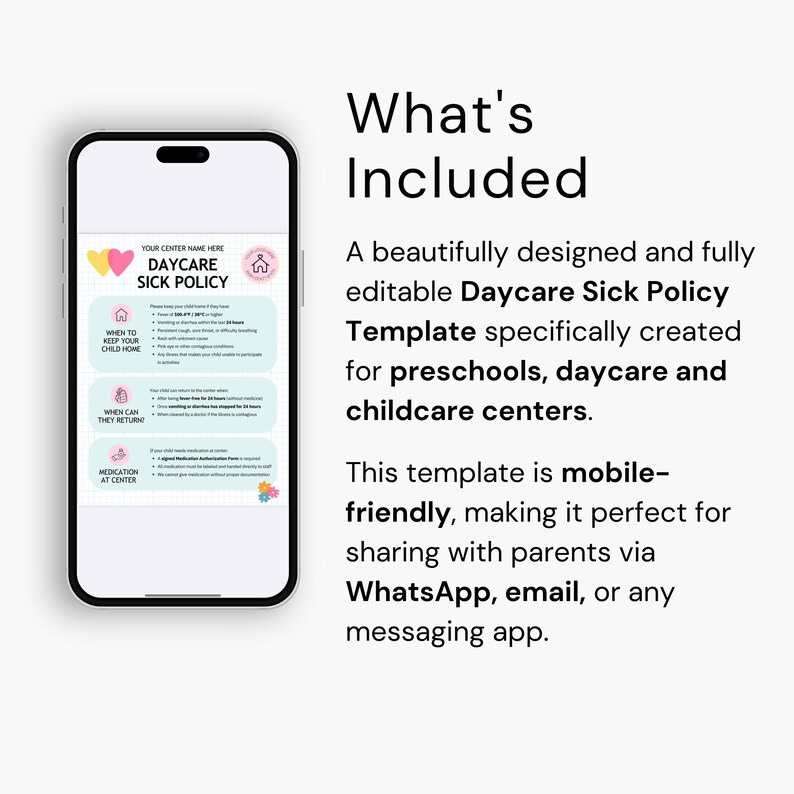 Daycare Sick Policy Canva Template Editable Preschool Parent Handbook ...