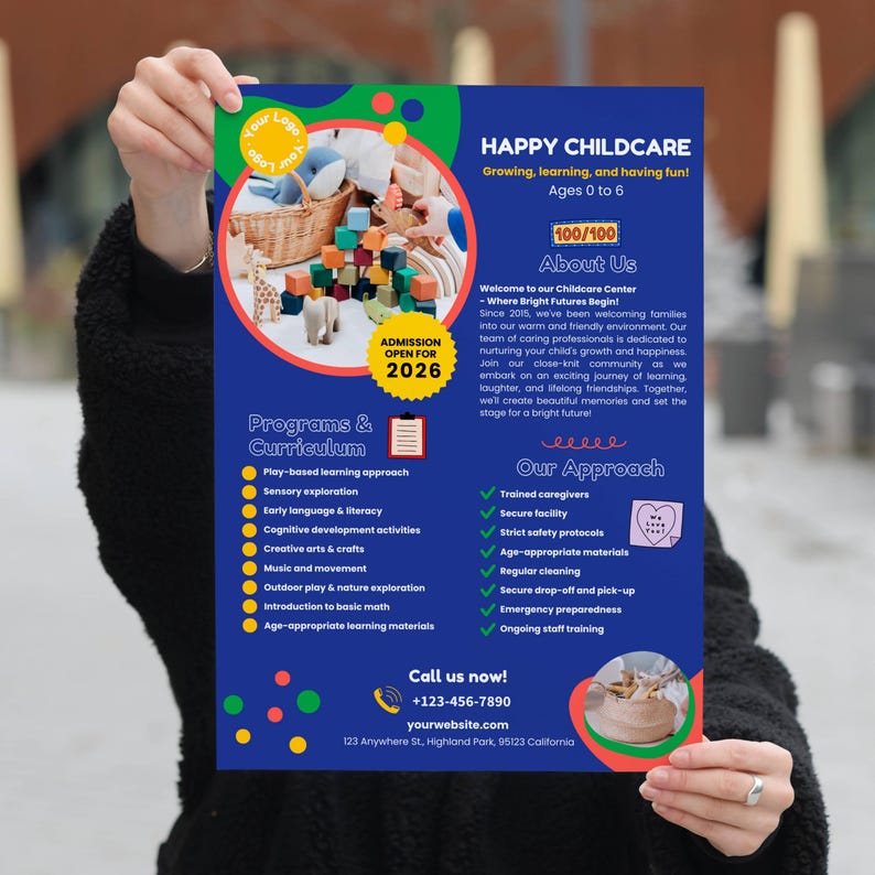 Daycare Flyer Template Childcare Leaflet Nursery Preschool Pamphlet ...