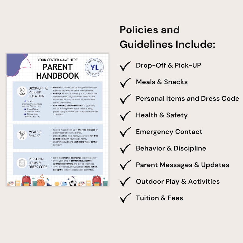 Preschool Parent Handbook Template Editable Daycare Policies Canva ...