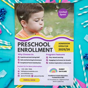 Preschool Flyer Template Daycare Enrollment Flyer Canva Template Pre-k Registration Leaflet ...