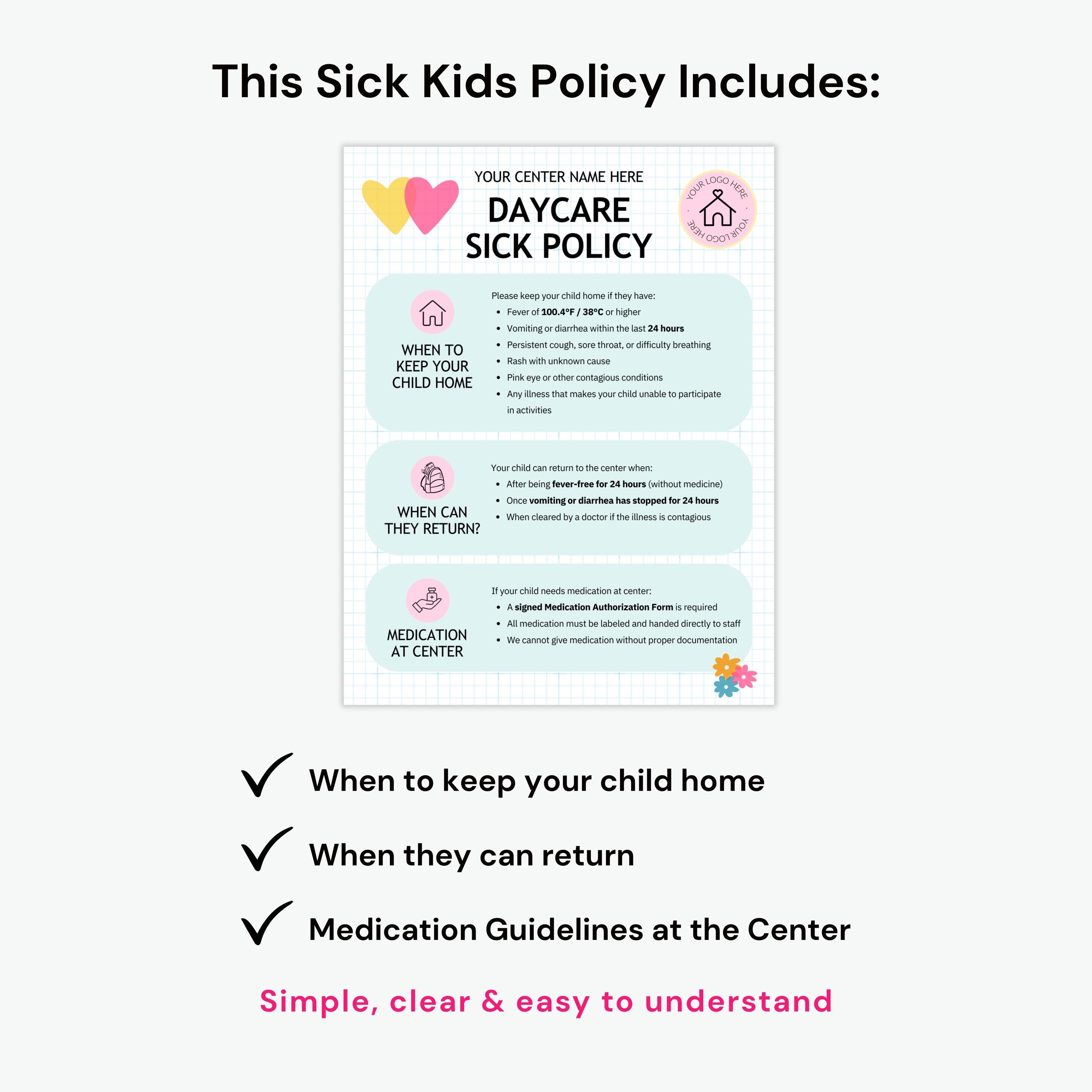 Daycare Sick Policy Canva Template Editable Preschool Parent Handbook ...