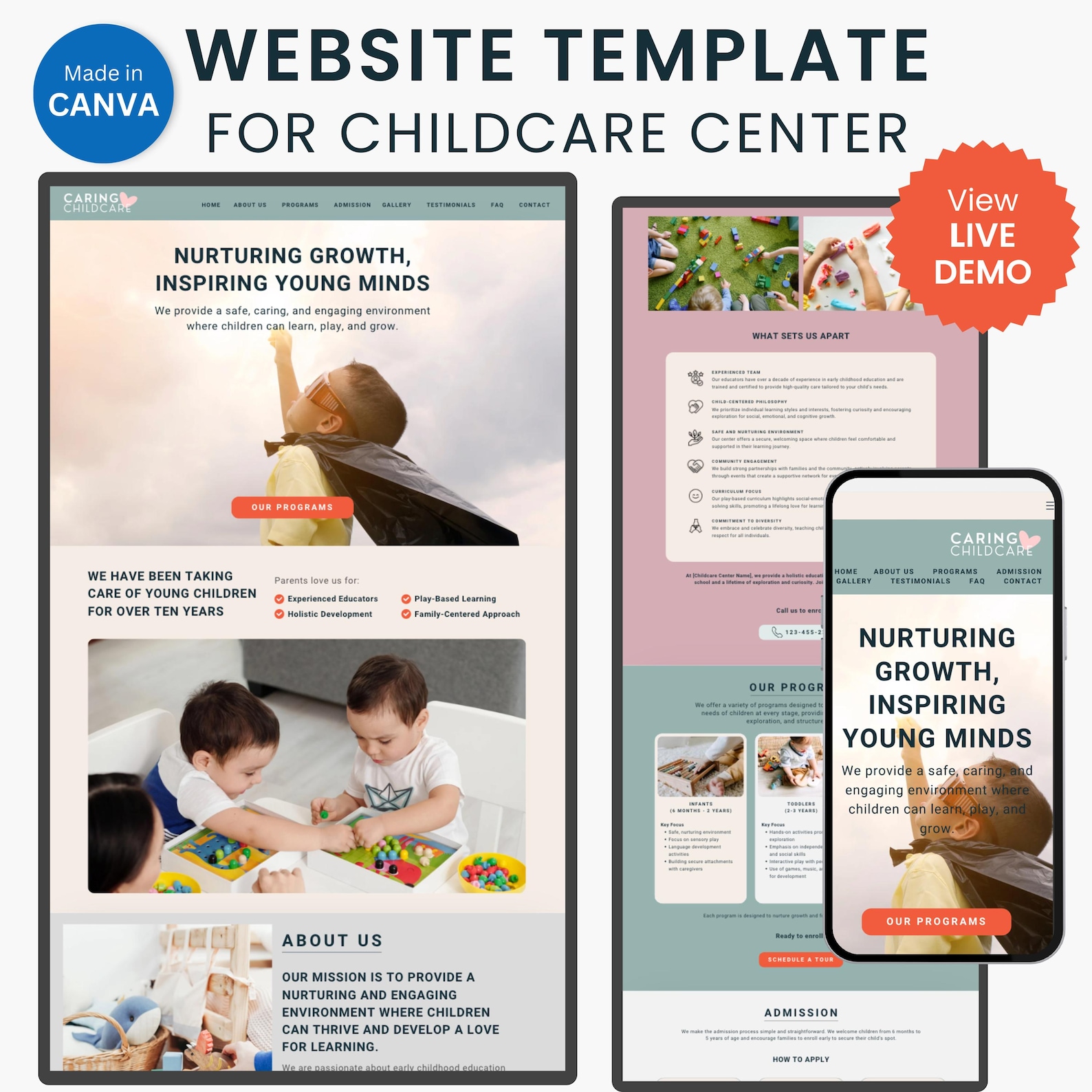 Website Template for Childcare Center Canva Website Template Kids ...
