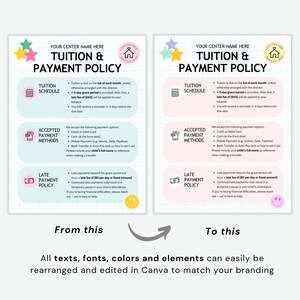 Daycare Tuition & Payment Policy Canva Template Editable Tuition Info ...