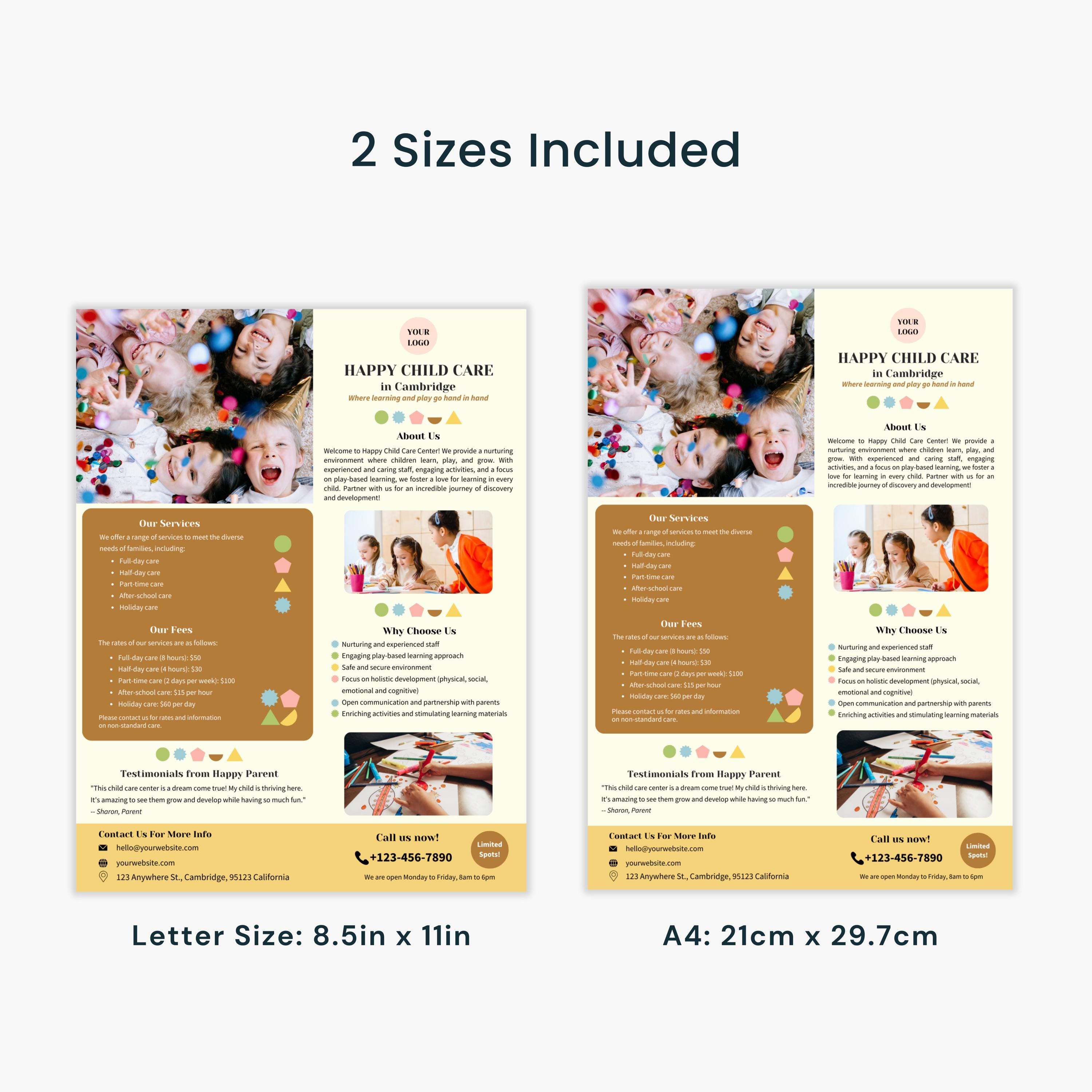 Editable Flyer Template for Daycare Childcare Preschool Leaflet Canva ...
