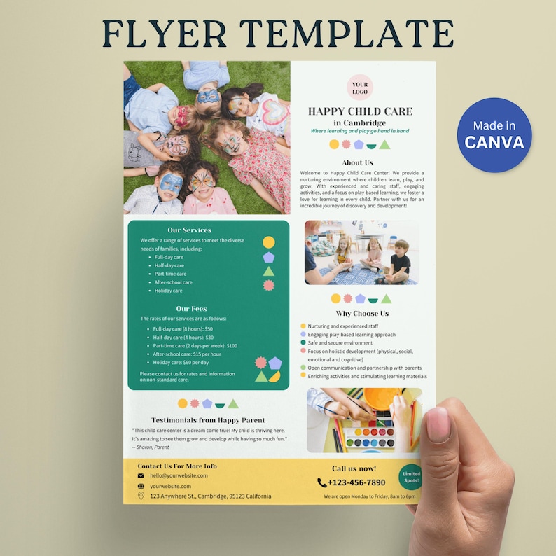 Child Care Flyer Template Daycare Leaflet Childcare Preschool Pamphlet ...