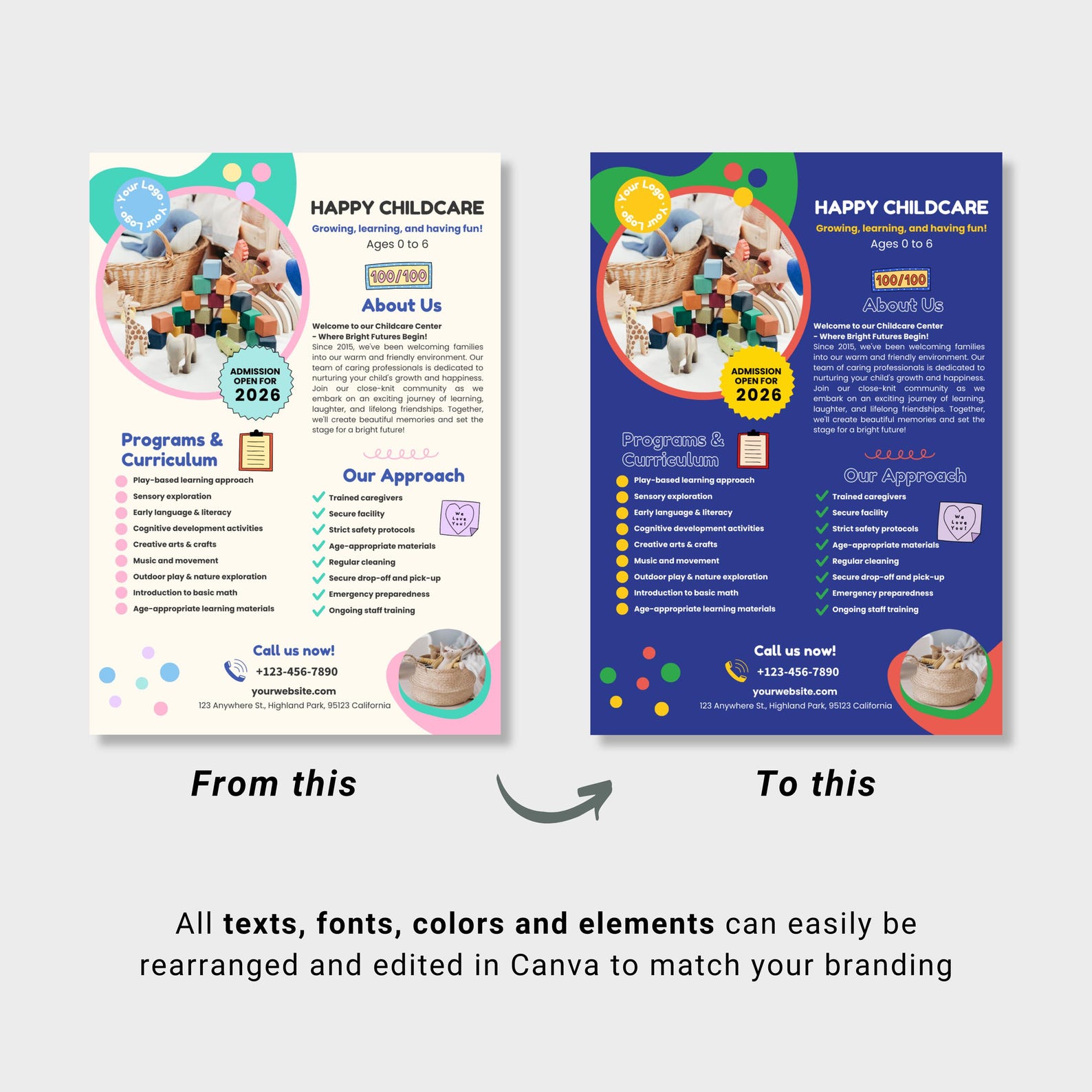Preschool Flyer Template Daycare Promotion Leaflet Nursery Brochure ...