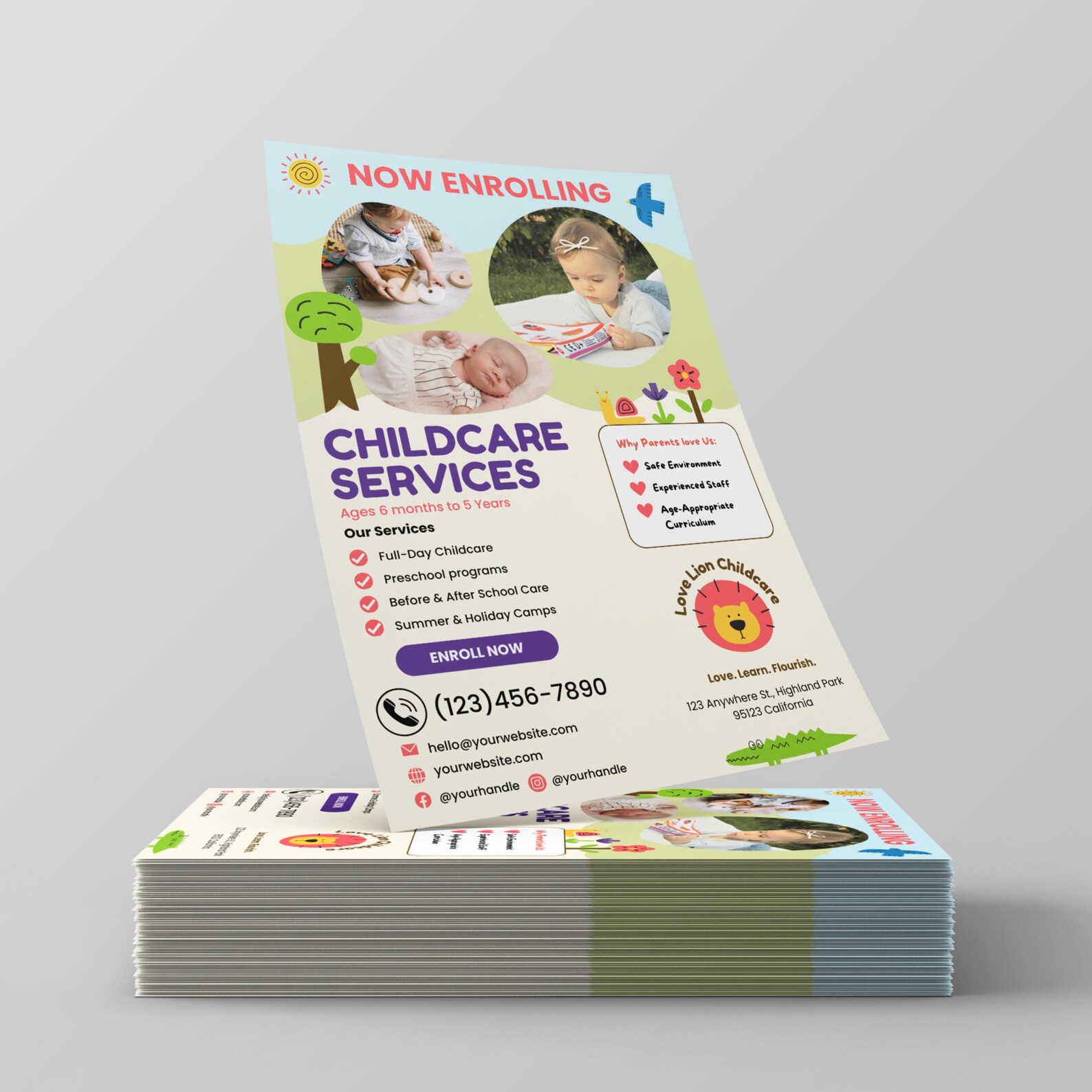 Editable Child Care Flyer Template Canva Preschool Daycare Leaflet ...