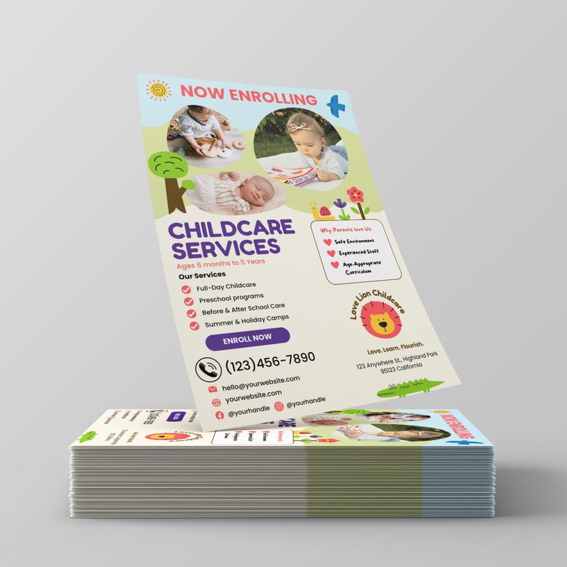 Editable Child Care Flyer Template Canva Preschool Daycare Leaflet ...