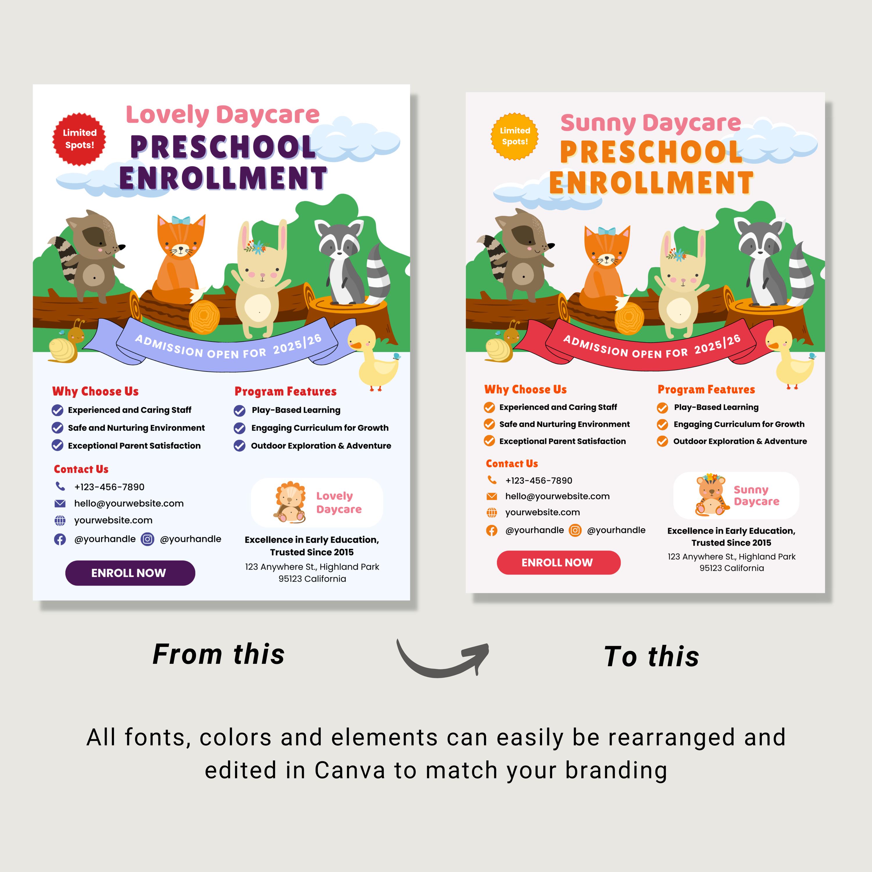 Preschool Flyer Template Canva School Enrollment Flyer Daycare Pre-k Promotion Leaflet Child ...